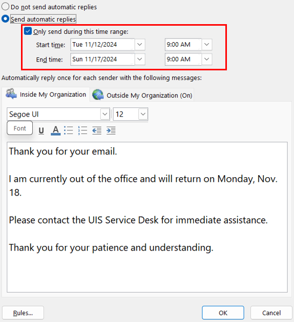 Setting up automatic out-of-office replies | University of Colorado